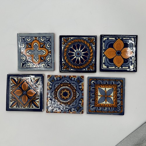 NEW Set of 6 Mexican Hand-painted Tile Coasters with Cork Backing and ...