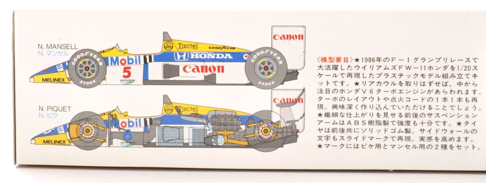 Vintage Tamiya Williams FW11 Honda F1 1986 1/20 Model Kit Grand Prix GP ...