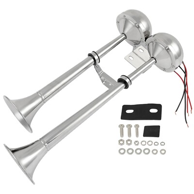 Marine Grade Dual Trumpets Electric Train Ship Boat Air Horn Chrome ...