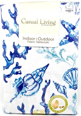 Lyra Reef Indoor/Outdoor Tablecloth,White,Blue Shells,60"x84",100% ...