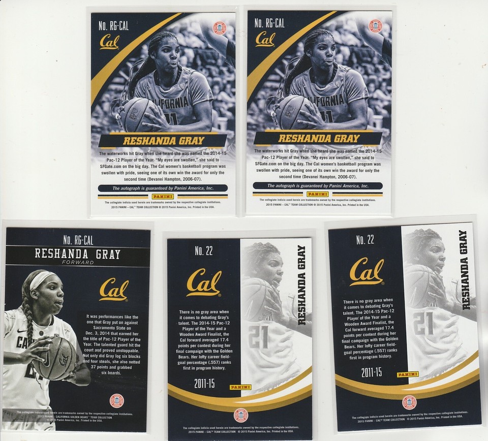 RESHANDA GRAY AUTOGRAPH RAINBOW LOT (5) 2016 CAL PANINI SILVER SERIAL ...