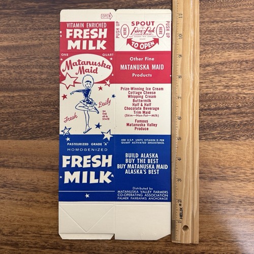 Vtg Matanuska Maid Alaska 1 Quart Milk Carton Unused NEW dairy ephemera ...