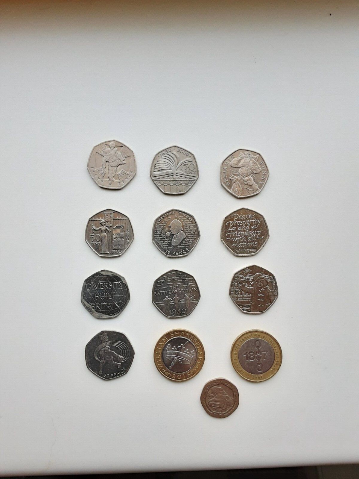 rare coins, 50ps,abolition of slavery£2 william Shakespeare £2 and tt ...