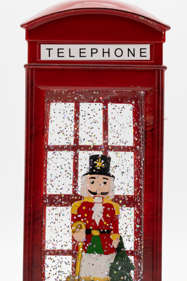 Christmas Snow Globe Ornament Nutcracker Xmas Decor Telephone Box Red ...