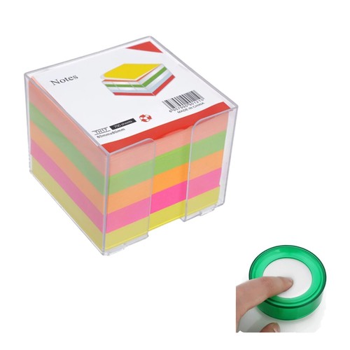 700 Loose Paper Sheets Neon Memo Jotter Notes in Cube Holder +FREE ...