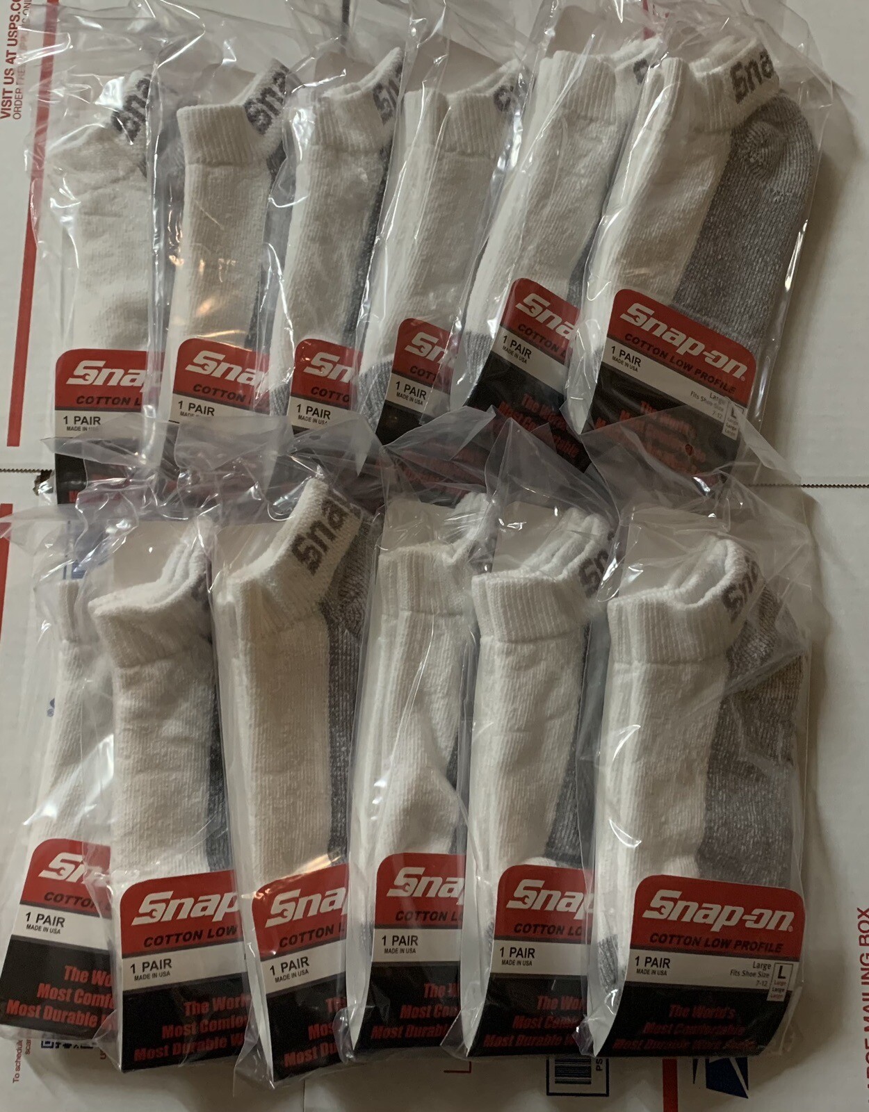 12 Pairs Men's White Snap On Tools LOW PROFILE Socks Large FREE ...
