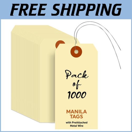 1000 Heavy-Duty Manila Tags with Reinforced Wire - Ideal for Shipping ...