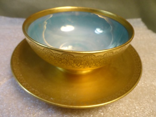 ANTIQUE JESSE DEAN LIMOGE LUSTERWARE GOLD ENCRUSTED MAYONNAISE BOWL W ...