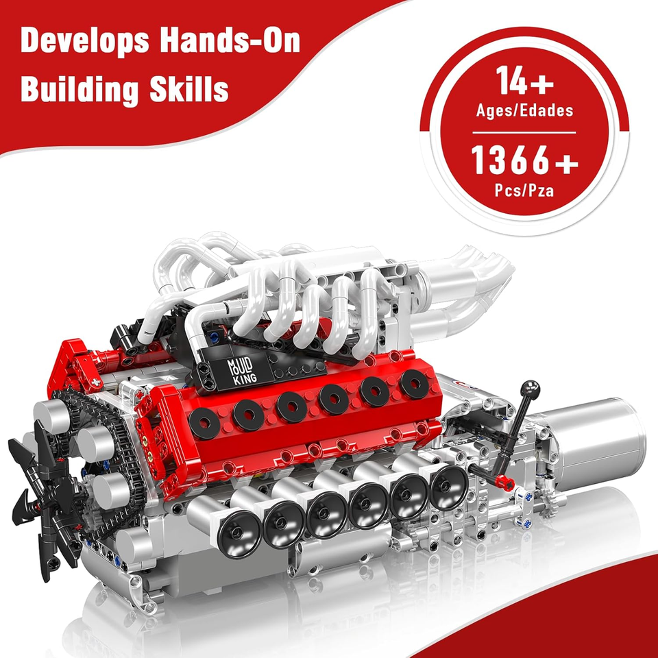 V12 Engine Model Kit - 1366 Pcs DIY Building Set for Adults 14+ STEM ...