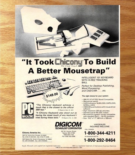 Digicom Chicony Keyboard Track Ball Mouse - Video Game Print Ads Poster ...