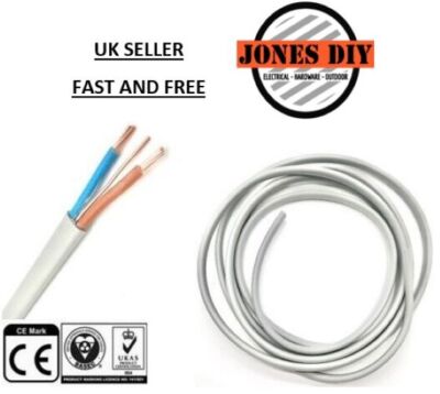 TWIN AND EARTH CABLE LIGHTING SOCKET WIRE WIRING T&E GREY 1.5mm 2.5mm ...
