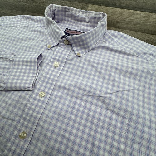 Vineyard Vines Men's Murray Cotton White Blue Purple Check Cotton Shirt ...