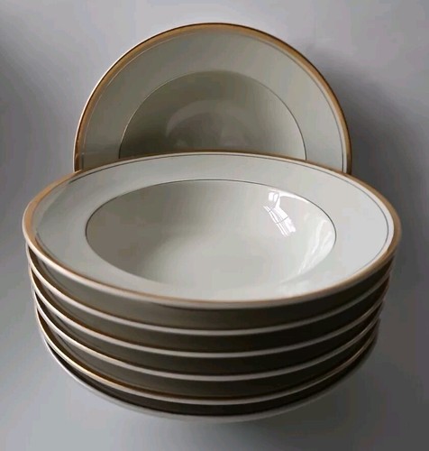 7 Fitz & Floyd Palais Ivory w/ Gold Trim 8" Cereal Bowl Set Lot of ...