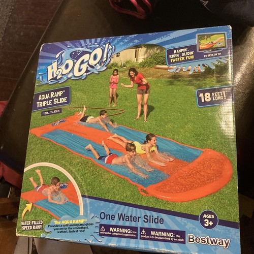 NEW Sealed H20 Go Aqua Ramp Triple Water Slide Drench Water Pool Slip N ...