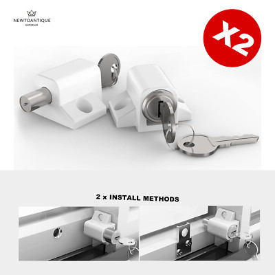 2 x Patio Sliding Door Lock - UPVC Security Bolt Key - Window Secure ...