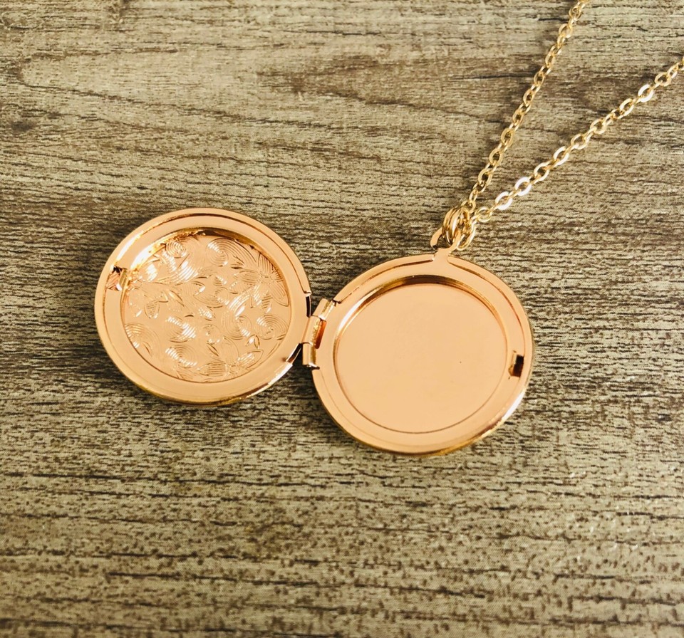 round locket necklace golden photo keepsake necklace photo frame gift ...