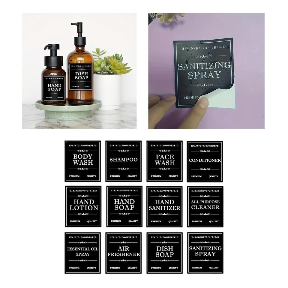 Bathroom Bottle Labels Shampoo Dispenser Labels (Black) Body Wash ...