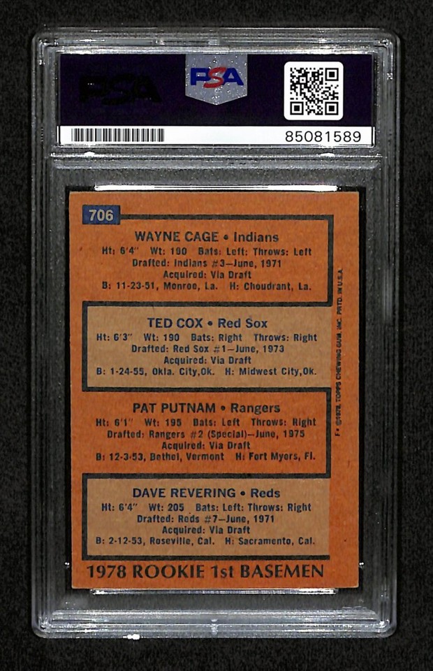 Cage/Cox/Putnam Multi-Signed 1978 Topps Card #706 PSA/DNA 184563 | eBay