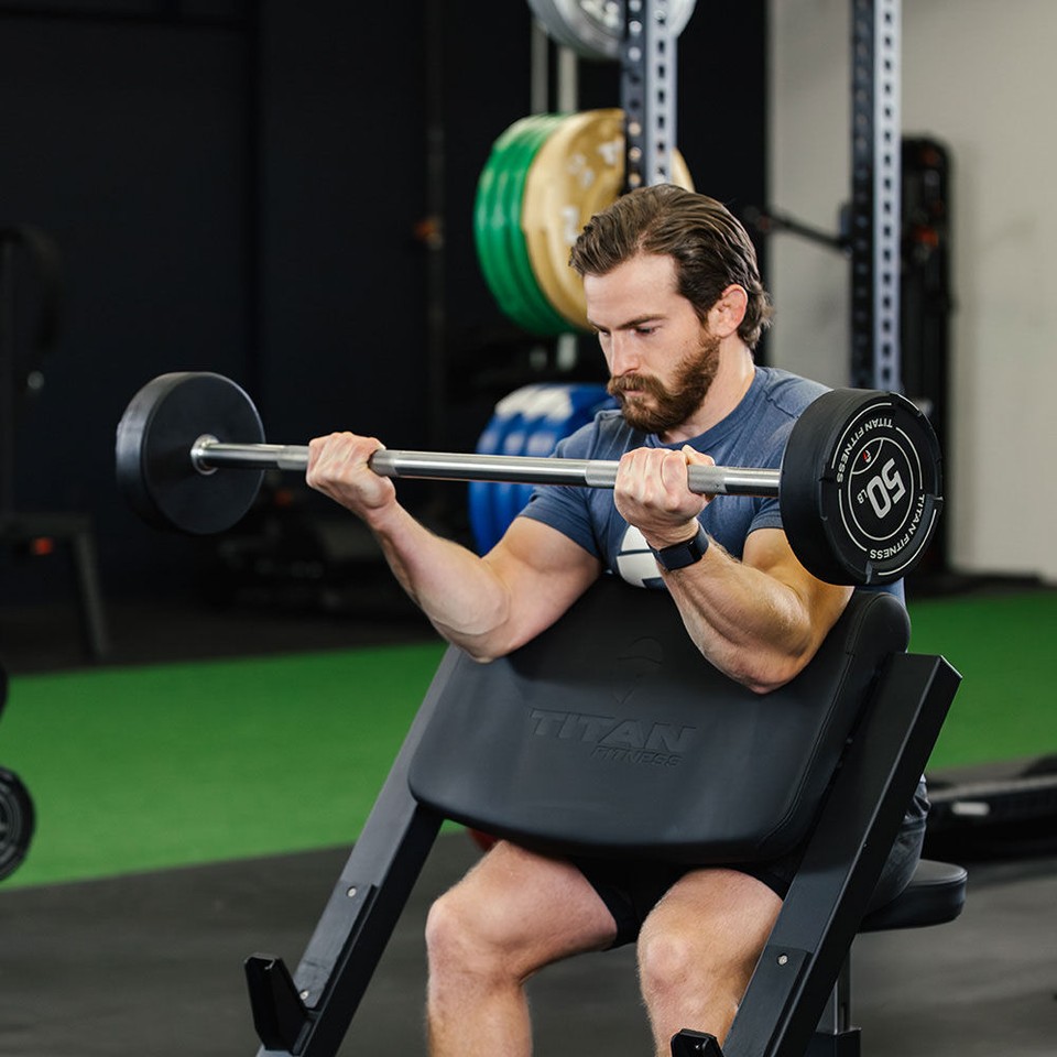 Titan Fitness 50 LB Rubber Straight Fixed Barbell, Pre-Loaded Weight ...