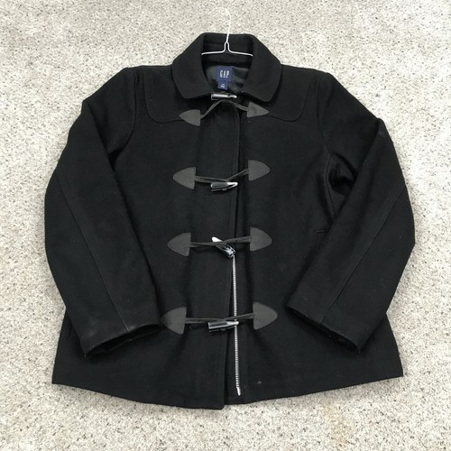 GAP Toggle Duffle Coat Womens Large Black Wool Blend Lined Winter ...