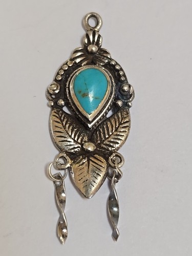 Sterling Silver ~ Turquoise Pendant ~ Native American ~ RARE "TASSELS ...