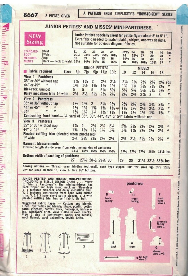 8667 Vintage Simplicity SEWING Pattern Junior's Mini Pantdress How to ...