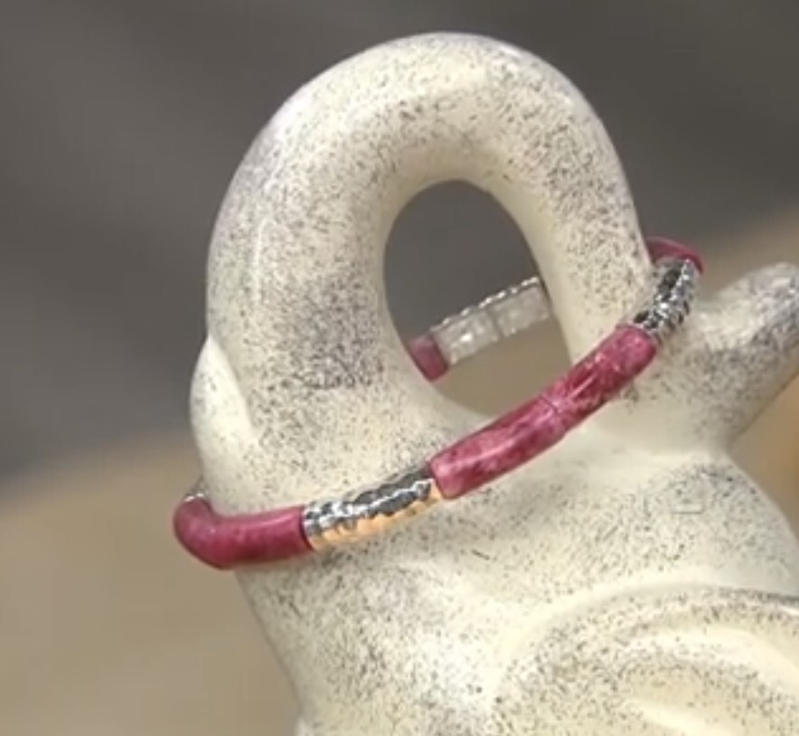 Jay King Sterling Silver Pink Thulite Stretch Bangle Bracelet-7.25 in ...