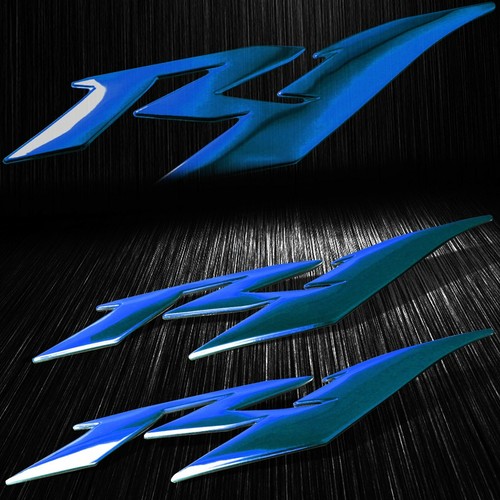 8" Black 3D Logo&Letter Decal+6" Blue R1 Fairing Emblem Sticker YZF-R1 ...