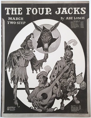 "THE FOUR JACKS MARCH" SHEET MUSIC STORE ADVERTISING POSTER c1900 LARGE ...