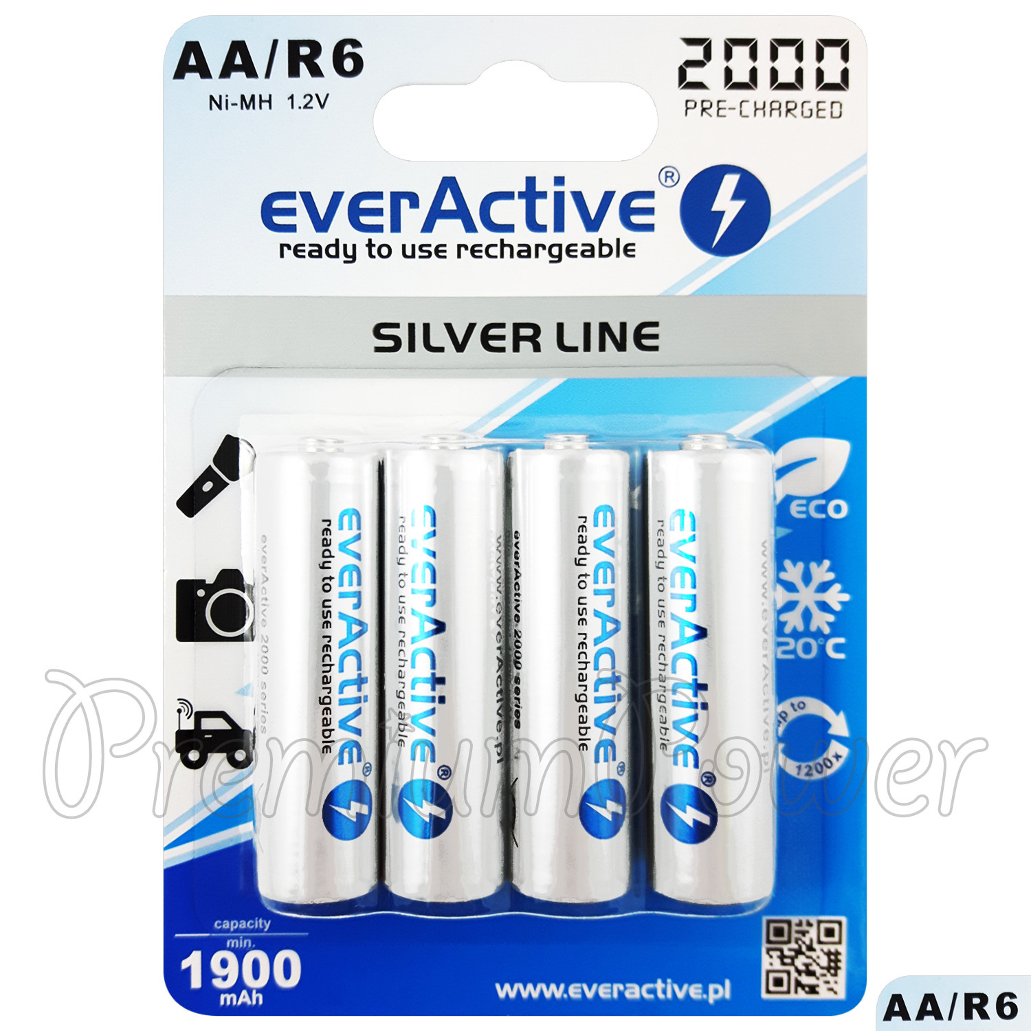 4 x everActive AA Rechargeable batteries Silver Line 1.2V R6 min ...