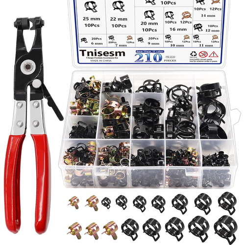 210Pcs 6-25Mm Spring Band Hose Clamps Assortment Kits with Swivel Flat ...
