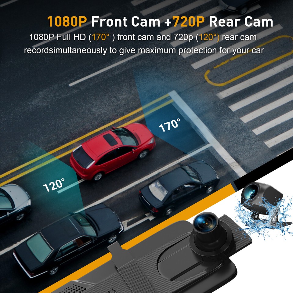 10" Full Touch HD 1080P Car Dual Lens DVR Rear View Mirror Video Dash ...