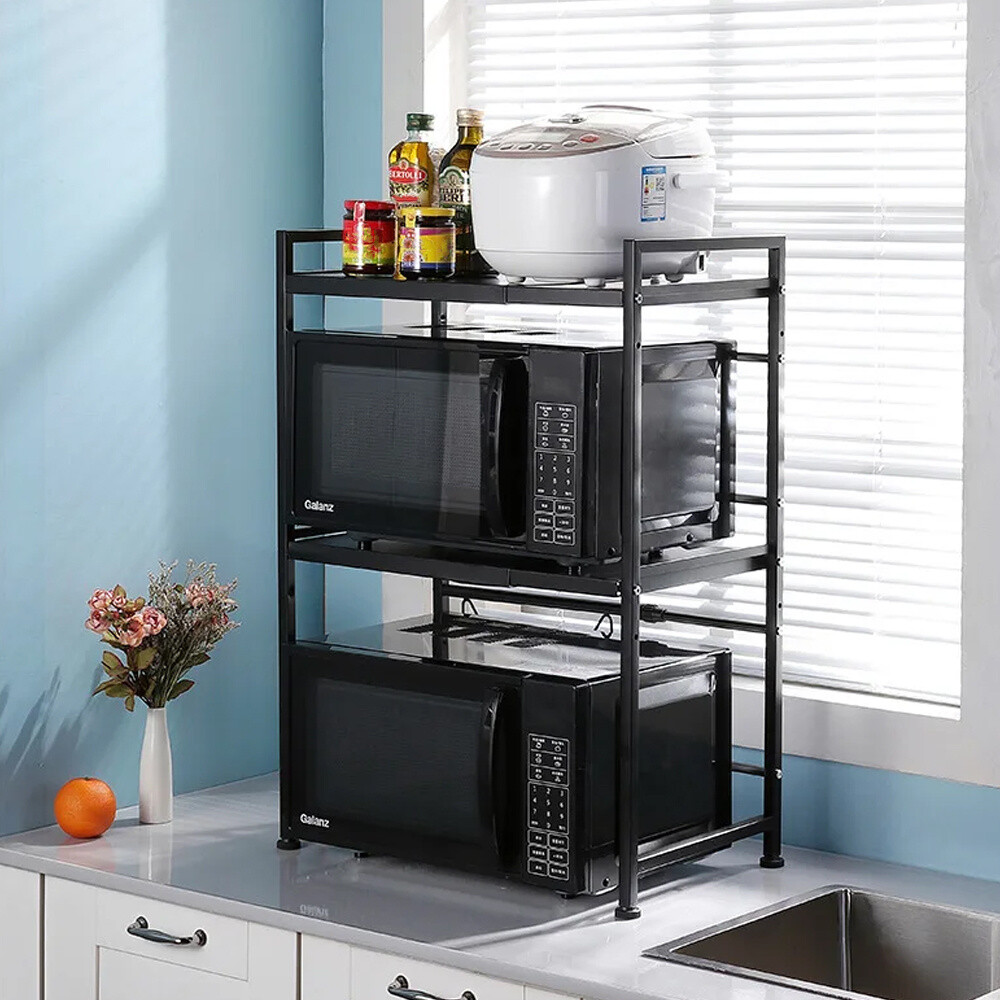3 Tier Expandable Microwave oven Rack Stand Storage Holder Kitchen ...