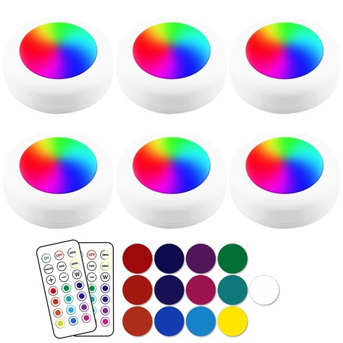 13 Color LED Puck Lights with Remote Control, Wireless Under Cabinet ...