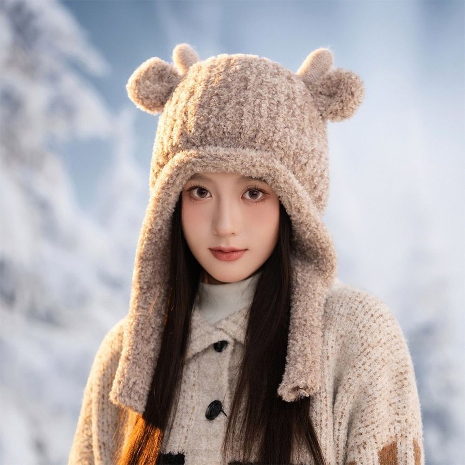 Windproof Knitted Yarn Cap Ear Protection Cycling Cap New Ear Flap Hat ...