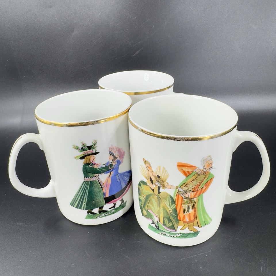 Vintage Farolina Traditional Polish Dancing Coffee Cups Mugs Set 3 Made ...