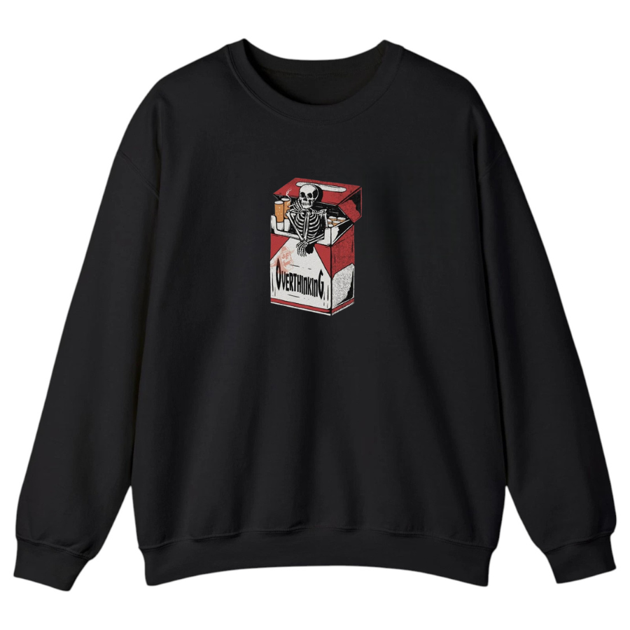 Overthinking Smoking Skeleton Sweatshirt Retro Cigarette Graphic Unisex ...