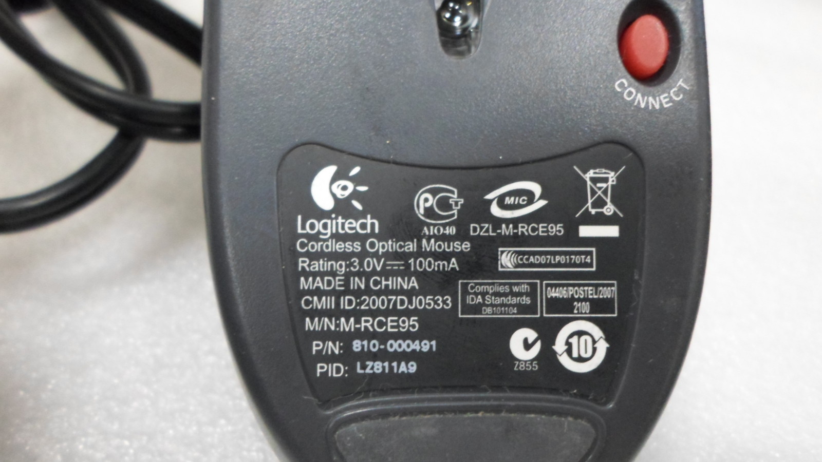 LOGITECH M-RCE95 810-000491 CORDLESS OPTICAL MOUSE w/ C-BT44 810-000595 ...