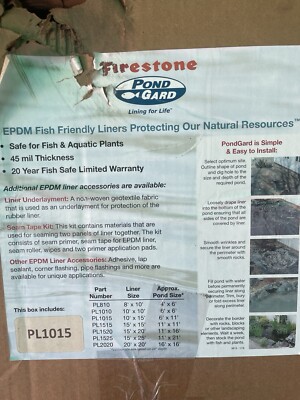 Firestone 10' x 15' 45 mil EPDM Pond Liner-water garden-koi fish safe ...