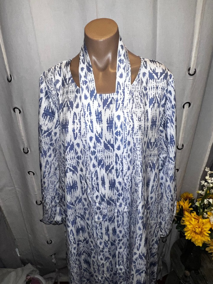 NWOT Temu Boho Womens Maxi Long Dress blue White w/belt size 1XL | eBay