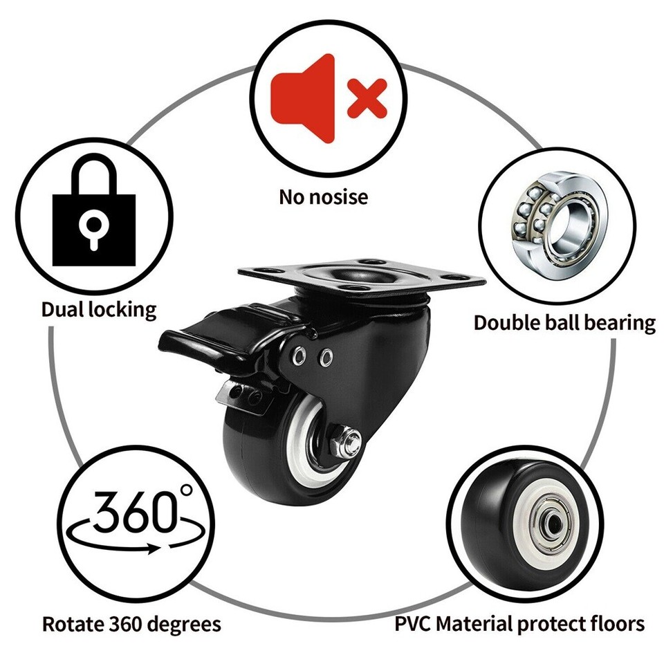 4 Pack Caster Wheels Heavy Duty 360° Swivel Plate Wheels 2" With ...