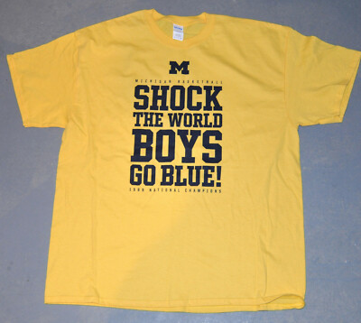 MICHIGAN WOLVERINES Basketball SHOCK THE WORLD Maize Rage Mens Tee ...