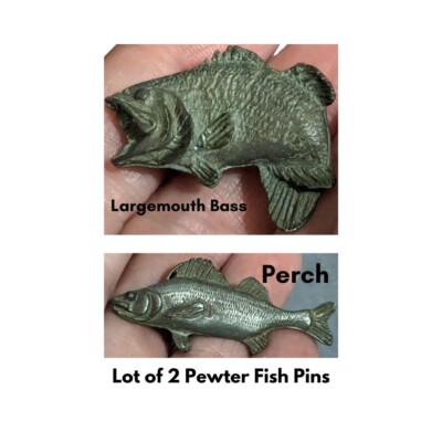 Pewter Perch Fish Pin and Largemouth Bass Fish Pin Tie Tacks Lapel Pins ...