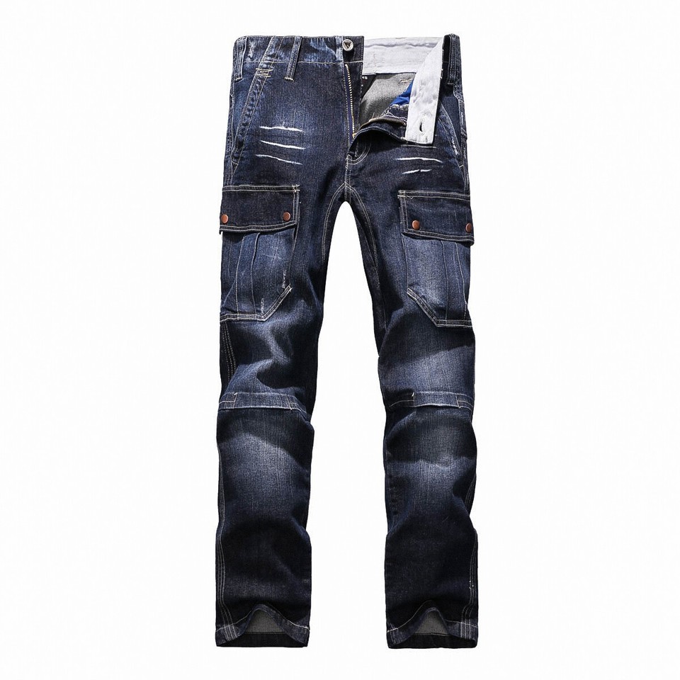 FOX JEANS Men's Monroe Blue Regular-fit Denim Cargo Jeans Work Pants ...