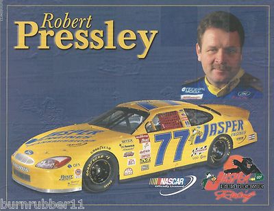 2001 ROBERT PRESSLEY "JASPER ENGINES" #77 NASCAR WINSTON CUP POSTCARD ...