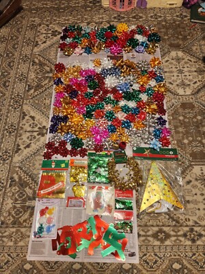Large Vintage Christmas Gift Bows Lot Plus Vintage Decorations Garland ...