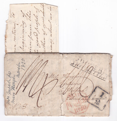 1820 DOVER SHIP LETTER PMK ON DAMAGED PARIS FRANCE ENTIRE TO EDINBURGH ...