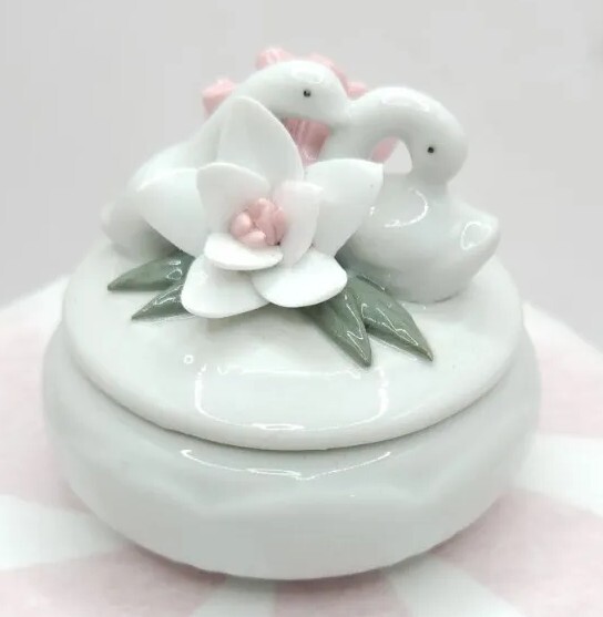Vintage Porcelain Bird & Bugs Trinket Dish + Ceramic Swan Trinket Box W ...