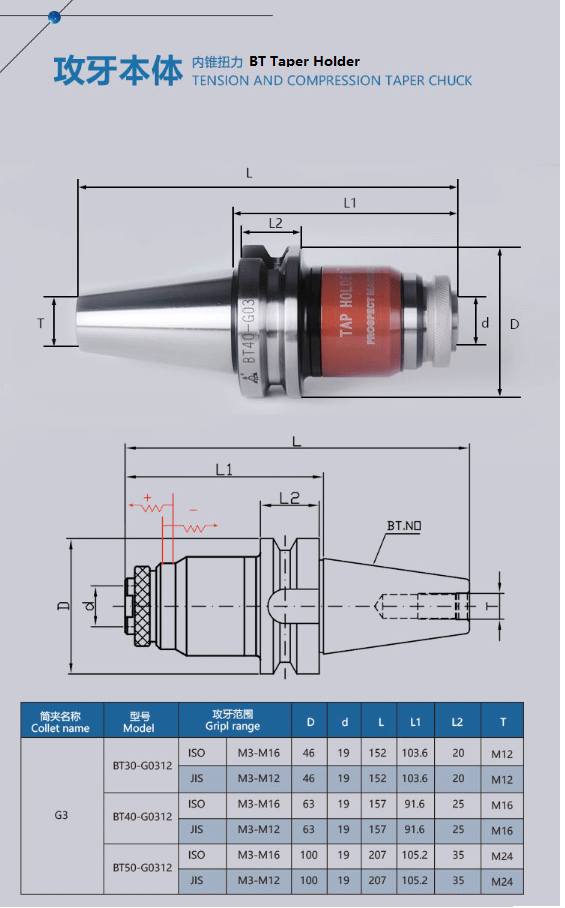 BT30-G0312-6Pcs (JIS) Set Tension &Compression Tap Holder for M3 to M12 ...