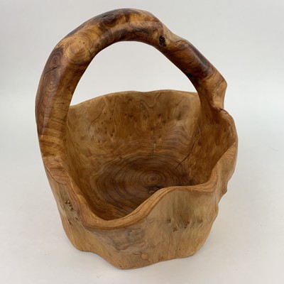 Hand Carved Organic Natural Burl Wood Tree Root Bowl Basket With Handle ...